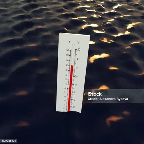온도계 화씨 여름에는 더위에 바다 또는 바다의 온도를 보여줍니다 지구 온난화의 개념 3d 렌더링 북극 지방에 대한 스톡 사진 및 기타 이미지 Istock
