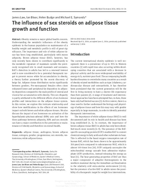Pdf The Influence Of Sex Steroids On Adipose Tissue Growth And Function