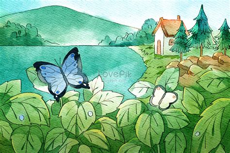 손으로 그린 신선한 녹색 태양 용어 수채화 그림 일러스트 무료 다운로드 Lovepik