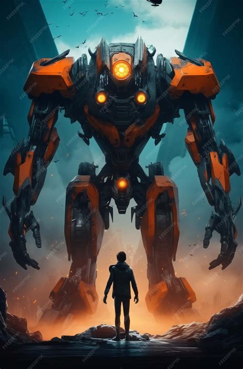 Premium Ai Image Man Vs Robot Sifi Cinamatic Background Ai Generated
