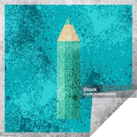 녹색 색칠 연필 그래픽 벡터 일러스트 레이 션 사각형 스티커 녹색에 대한 스톡 벡터 아트 및 기타 이미지 녹색 만화