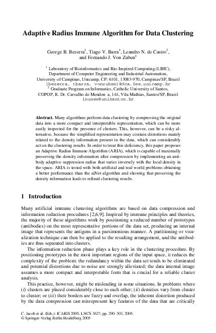 Pdf Adaptive Radius Immune Algorithm For Data Clustering In Press