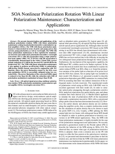 Pdf Soa Nonlinear Polarization Rotation With Linear Polarization Maintenance Characterization