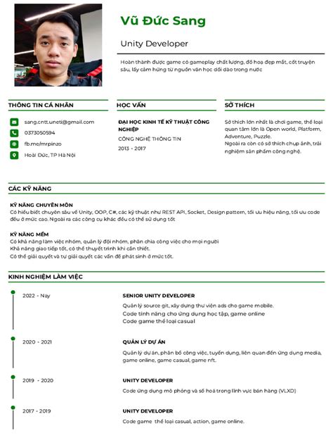 Cv Unity Developer Vu Duc Sang Pdf