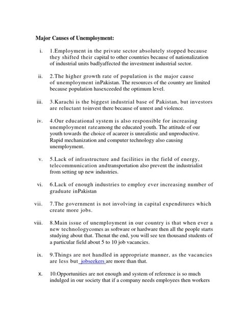 Major Causes Of Unemployment Pdf Unemployment Social Science
