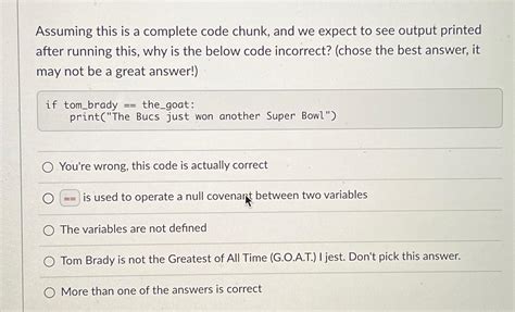 Solved Assuming This Is A Complete Code Chunk And We Expect Chegg Com