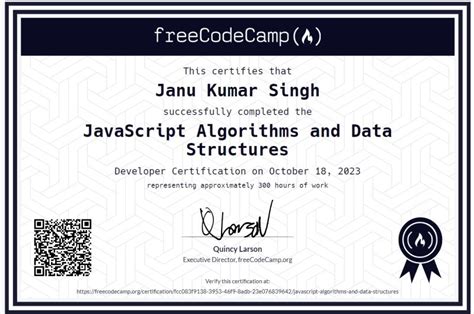 Completed Javascript Algorithm And Data Structure Certification Janu