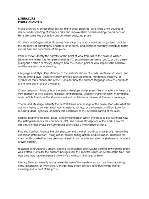 Prose Analysis Pdf Narration Reading Comprehension