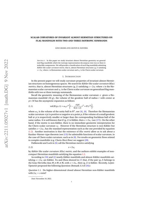 Pdf Scalar Curvatures Of Invariant Almost Hermitian Structures On Flag Manifolds With Two And