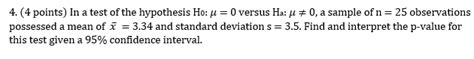 solved 4 4 points in a test of the hypothesis h0 μ 0