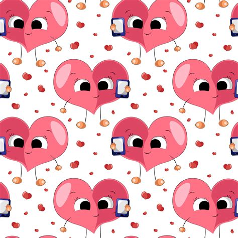 Seamless Vector Pattern With Cute Heart And Mobile Phone 7660591 Vector