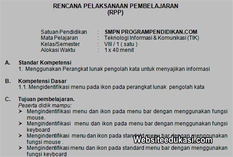 Rpp Tik Kelas 8 Smp Mts Tahun 2019 2020