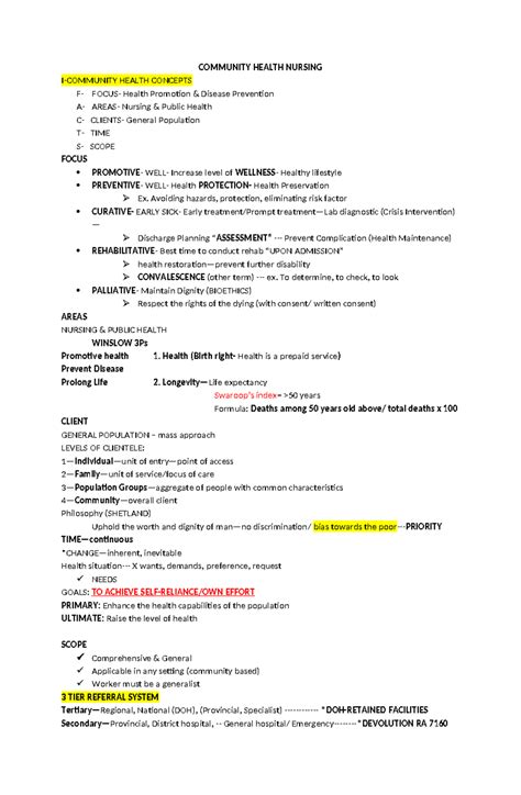 Community Health Nursing Community Health Nursing I Community Health Concepts F Focus Health