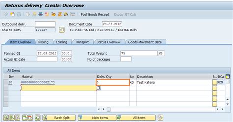 SAP SD Create Return Delivery Document