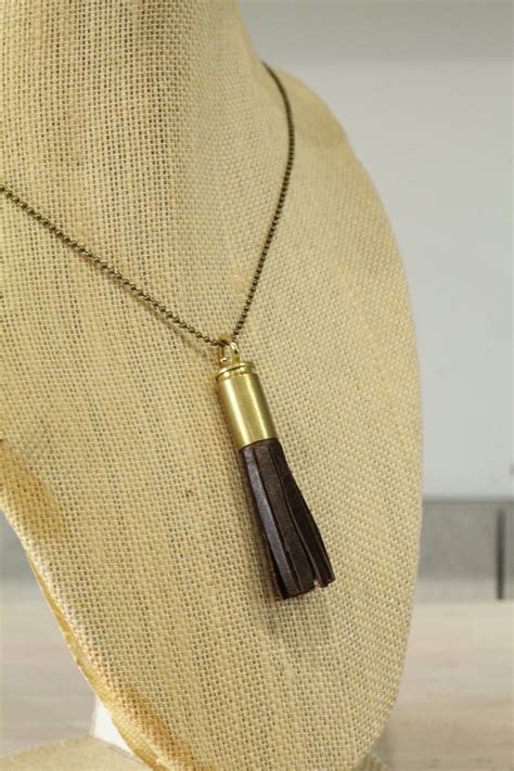 Bullet Tassle Necklace Leather Tassle Recycled Bullet Necklace