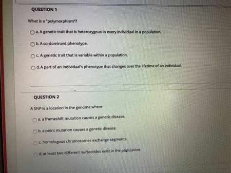 Solved Question 1 What Is A Polymorphism A A Genetic