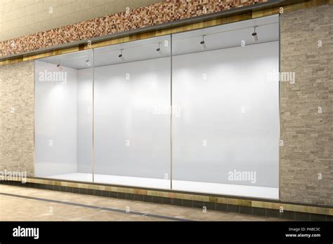 empty store window blank illuminated storefront showcase 3d