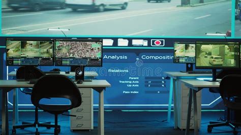 Empty Offices In A Surveillance Room Used For Monitoring Cctv Traffic Footage Stock Footage