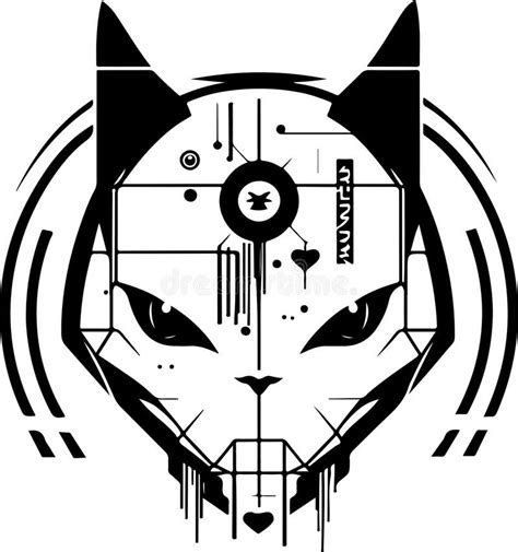 Tech Illustration Of Cyber Cat Character Mascot Logo Vector Design