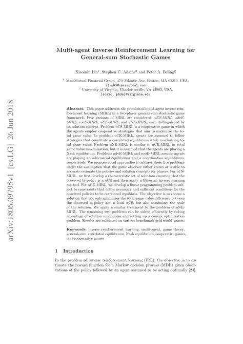 Pdf Multi Agent Inverse Reinforcement Learning For General Sum Stochastic Games