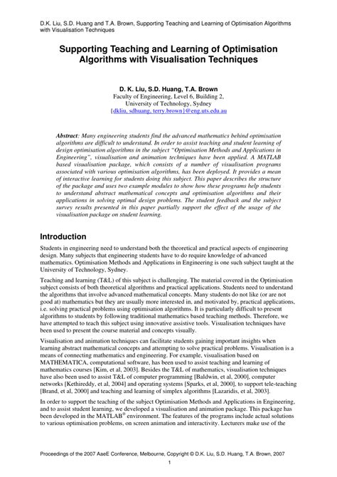pdf supporting teaching and learning of optimisation algorithms with