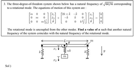 Solved 3 The Three Degree Of Freedom System Shown Below Has