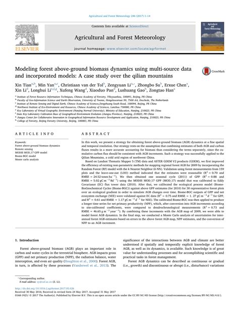 Pdf Modeling Forest Above Ground Biomass Dynamics Using Multi Source Data And Incorporated