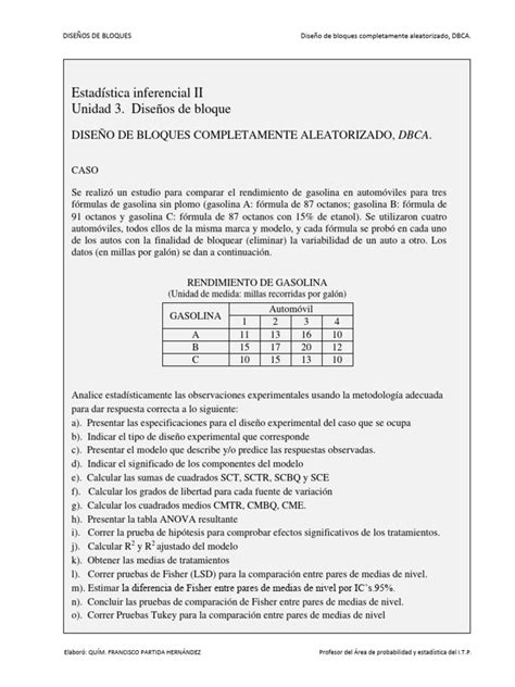 Dbca Ejercicio Resuelto Pdf Diseño De Experimentos Análisis De Variación