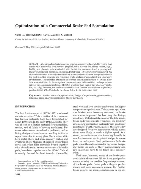 Frictional Performance Evaluation Of Newly Designed Brake Pad