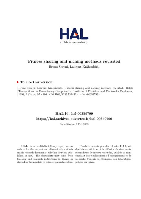 Pdf Fitness Sharing And Niching Methods Revisited