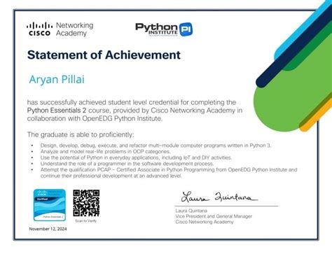 Python Ciscocertified Techskills Programming Continuouslearning Aryan Pillai