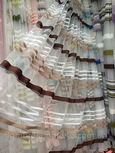 Тюль у зал смужка бежева та коричнева Id 1704149589 цена 165