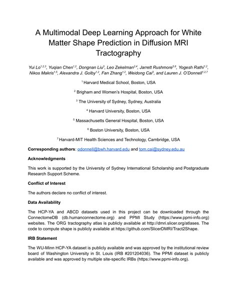 Pdf A Multimodal Deep Learning Approach For White Matter Shape Prediction In Diffusion Mri