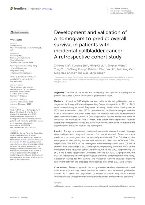 Pdf Development And Validation Of A Nomogram To Predict Overall Survival In Patients With