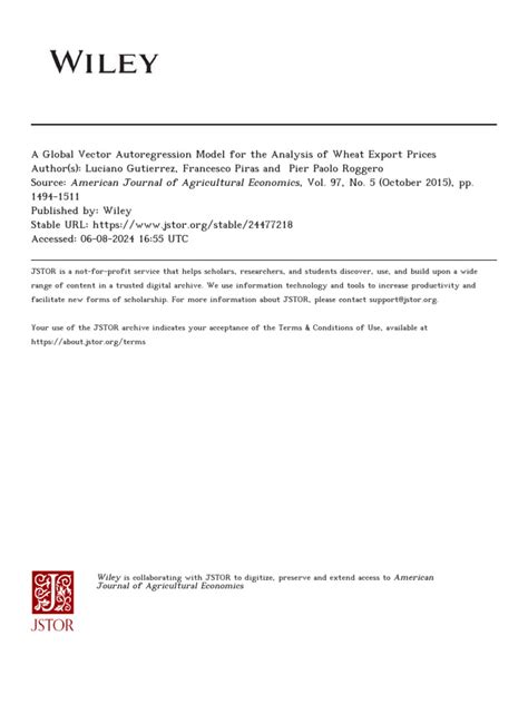 A Global Vector Autoregression Model For The Analysis Of Wheat Export Prices Pdf Vector