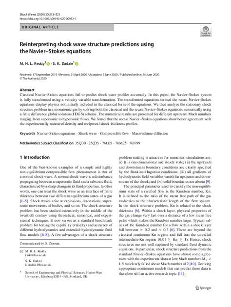 Pdf Reinterpreting Shock Wave Structure Predictions Using The Navier