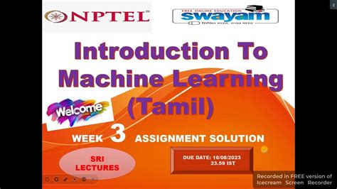 💥week 3💥🔥🔥introduction To Machine Learning Tamil Assignment Solution💥 Youtube