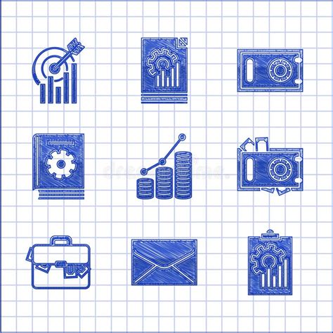 Set Pie Chart Infographic And Coin Envelope Clipboard With Safe Money Briefcase User Manual
