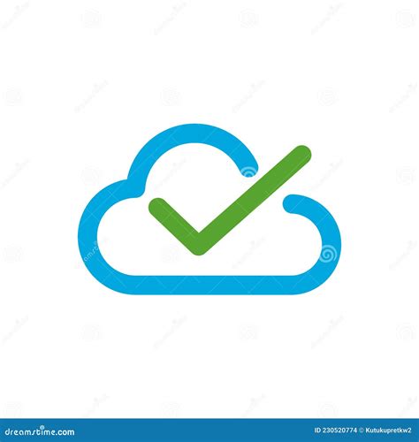 Cloud Check Mark Line Icon Aproved Access Tick Symbol Cloud Computing Connected Or Yes Sign
