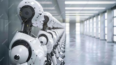A Row Of Robots With One That Says Robot On The Bottom Premium Ai