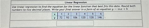Solved Linear Regressionuse Linear Regression To Find The