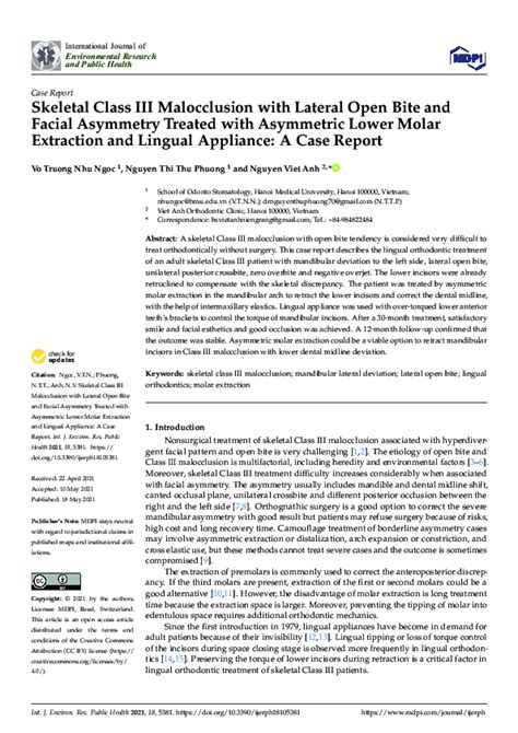 Pdf Skeletal Class Iii Malocclusion With Lateral Open Bite And Facial Asymmetry Treated With
