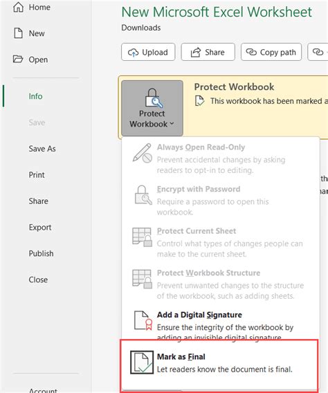 How To Mark An Excel Workbook As Final