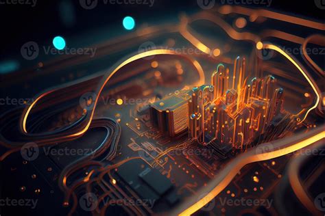 Illustration Of Macro Shot Of Circuit Cyberspace Board With Computer Motherboard Component