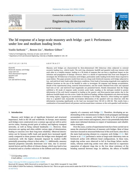 Pdf The 3d Response Of A Full Scale Masonry Arch Bridge Part I