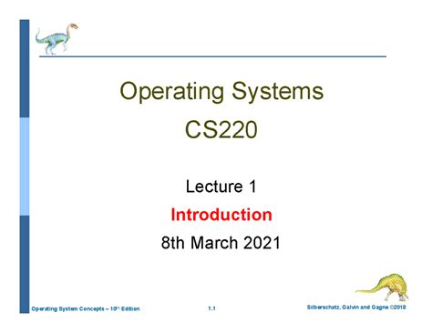 Lecture No 1 Introduction Silberschatz Galvin And Gagne © Th