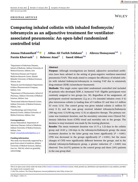 Pdf Comparing Inhaled Colistin With Inhaled Fosfomycin Tobramycin As