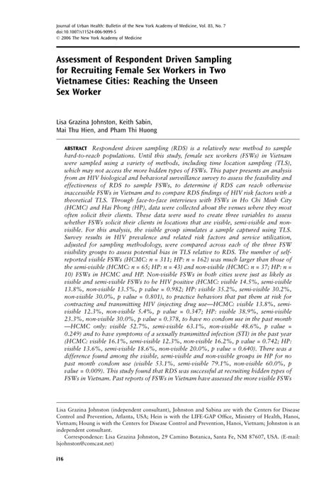 PDF Assessment Of Respondent Driven Sampling For Recruiting Female Sex Workers In Two