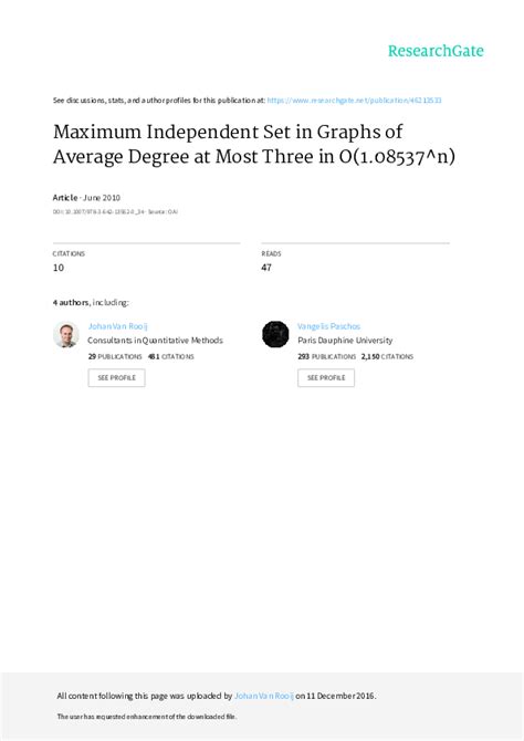 Pdf Maximum Independent Set In Graphs Of Average Degree At Most Three In Mathcal O 108537n