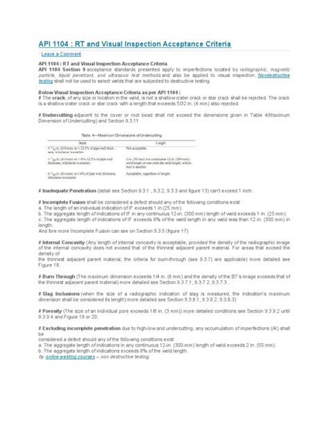 Api 1104 Acceptance Criteria Pdf Nondestructive Testing Welding Api 1104 Acceptance Criteria Pdf Nondestructive Testing Welding